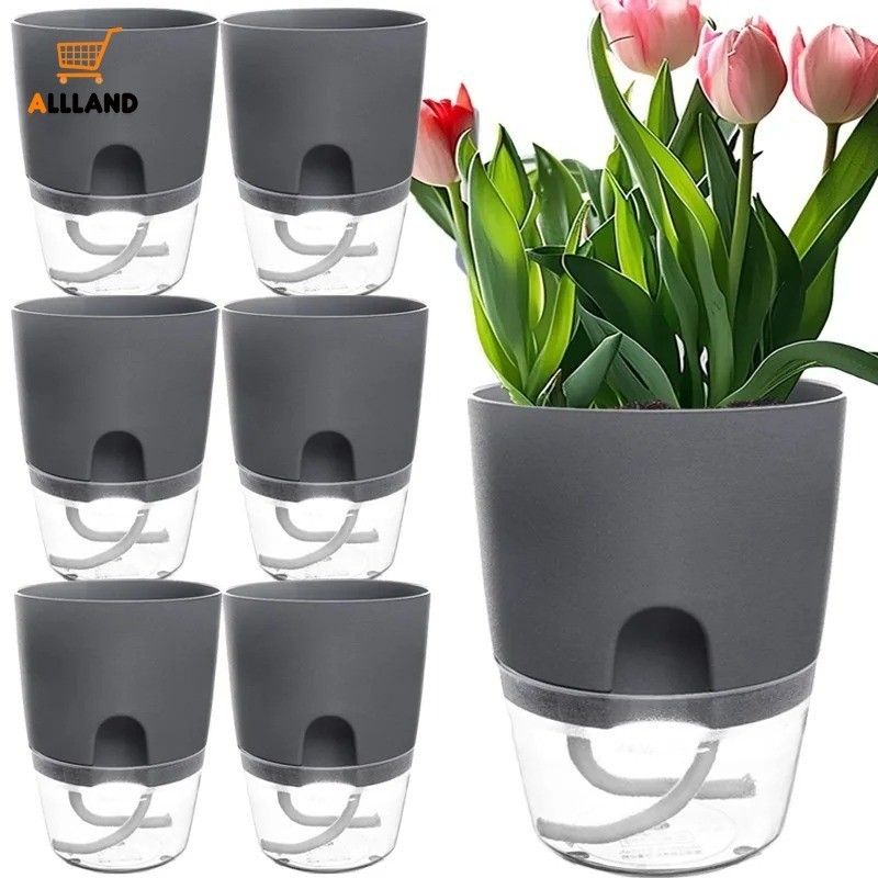 Self Watering Plant Pots Double Layer Plastic Flower Pot Cotton Rope ...