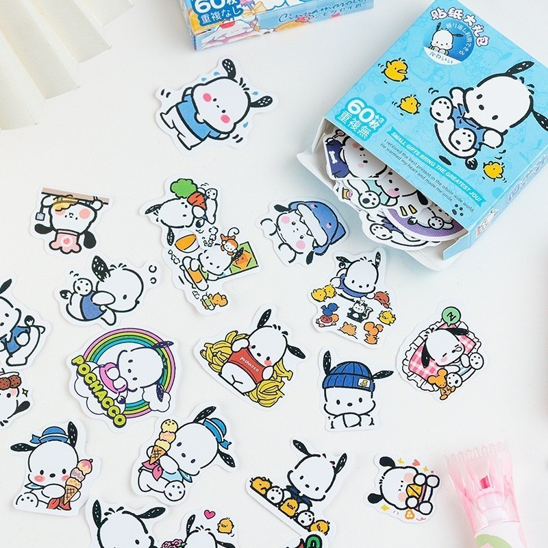 60pcs Box Sanrio Handbook Sticker Set Hello Kitty Kuromi Cinnamoroll