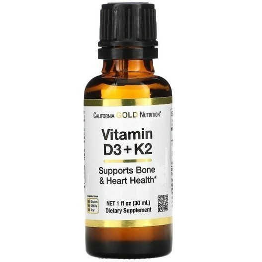 California Gold Nutrition, Vitamin D3 + K2, 25 mcg (1,000 IU), 1 fl oz ...