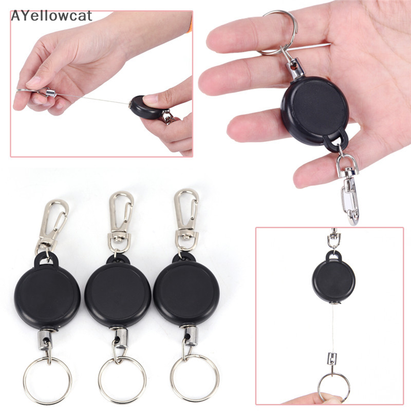 AY Retractable Key Chain Reel Steel Cord Recoil Belt Ring Badge Pass ID ...