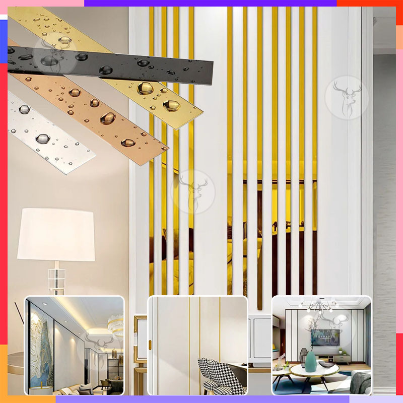 5M Mirror Metal Wall Sticker Home Decoration Lines Self-adhesive ...