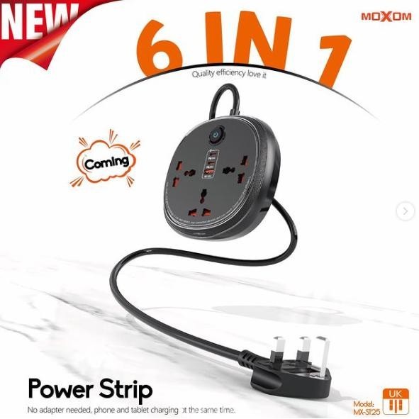MOXOM MX-ST25 EXTENSION 3 PIN PLUG CORD WITH 3 UNIVERSAL SOCKET + USB ...