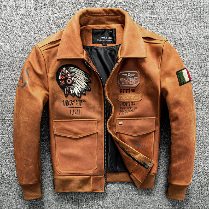 Indian Flight Suit First Layer Cowhide 1.8 Thick Genuine Leather Jacket ...