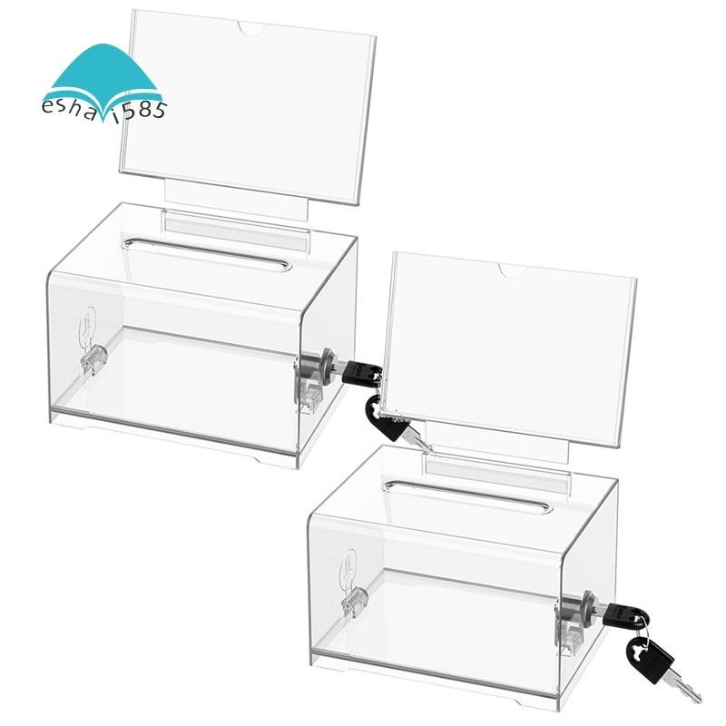 Clear Donation Box with Lock,2 Pack Ballot Box with Sign Holder ...