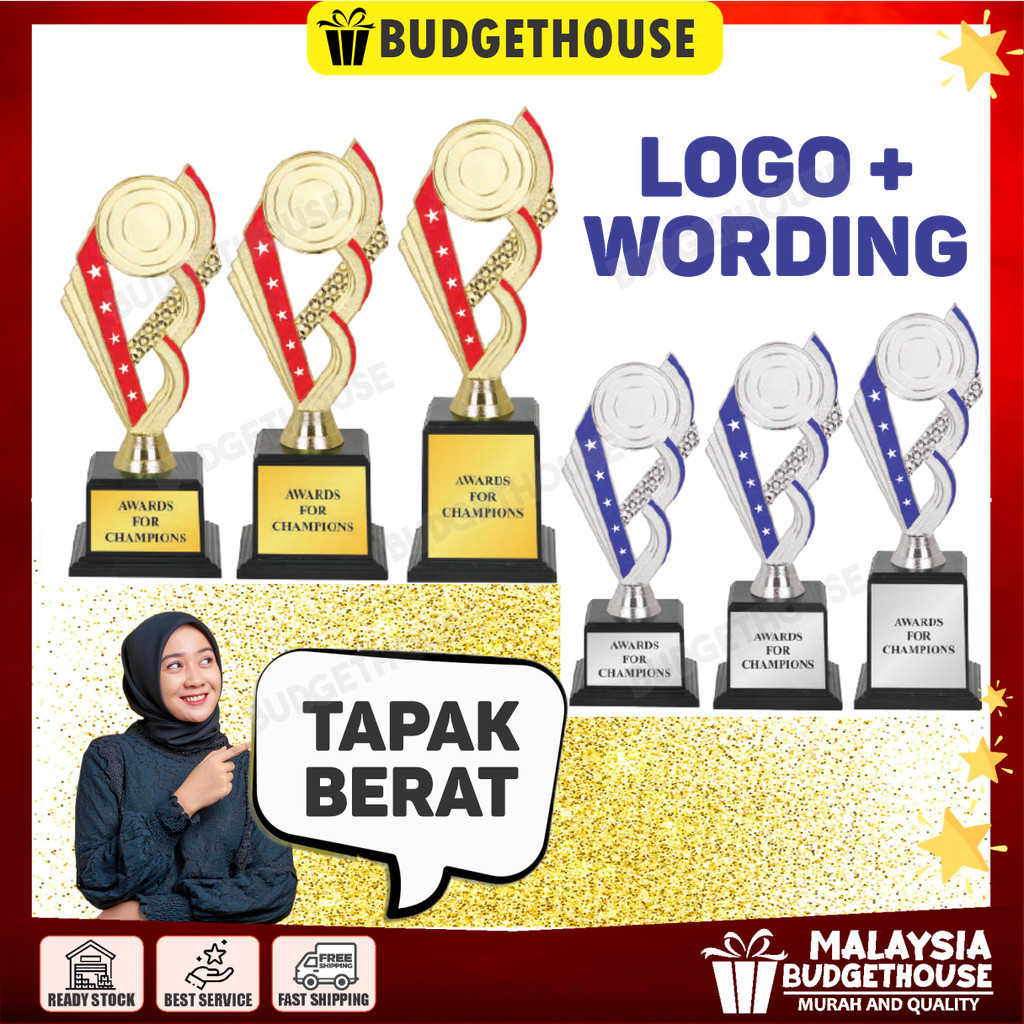 PLASTIC Trophy + LABEL + LOGO ( HADIAH SUKAN DAN HADIAH ANUGERAH ...