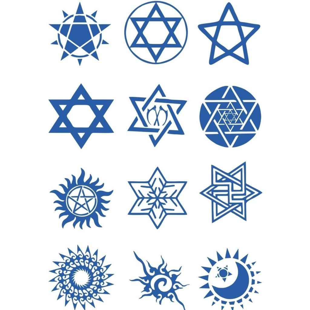 Herbal six-pointed star totem tattoo sticker semi-Herbal Hexagram totem ...