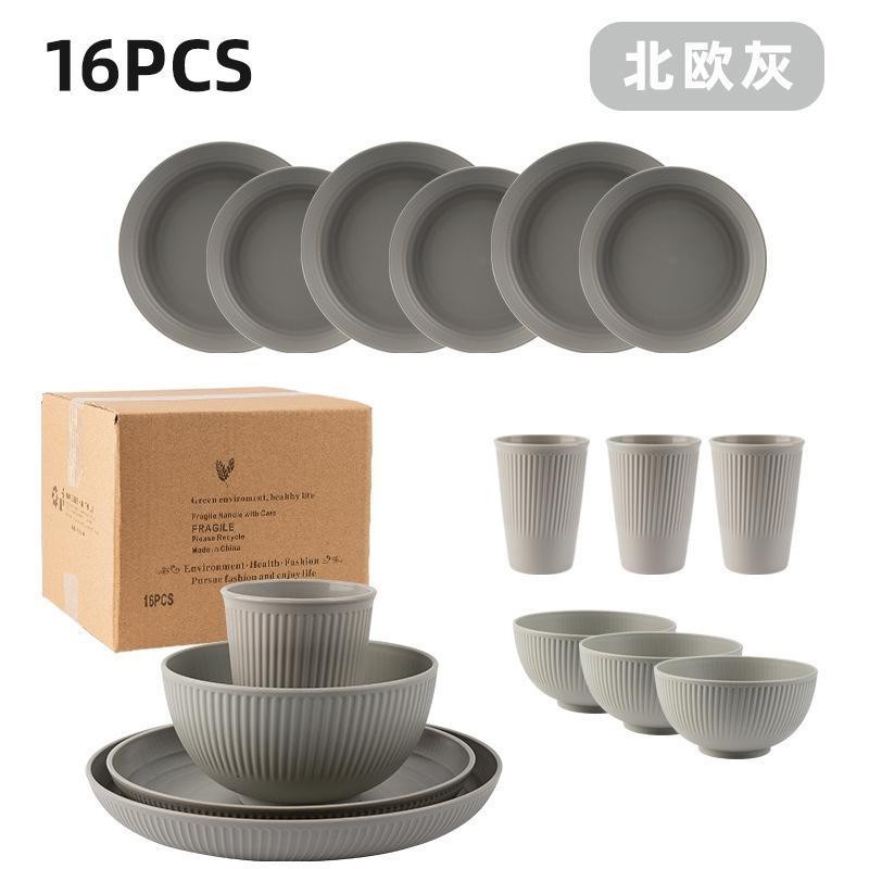 Set Pinggan Plastik 16pcs Pinggan, Mangkuk, Cawan, Peralatan Makan ...