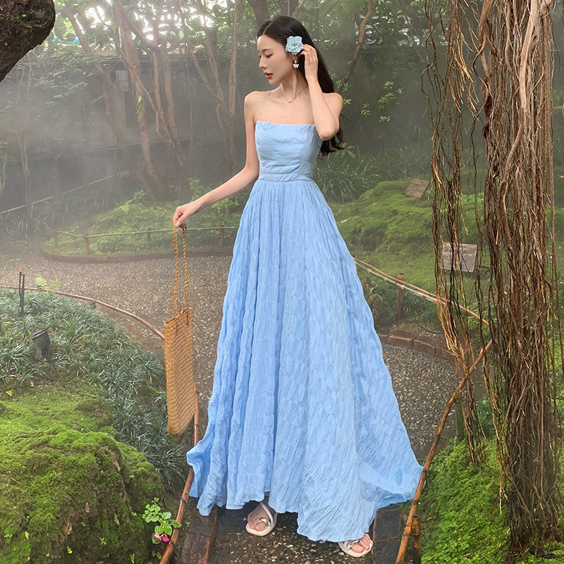 Super Fairy Design Temperament Dress Summer Wave Blue Pure Desire Style ...