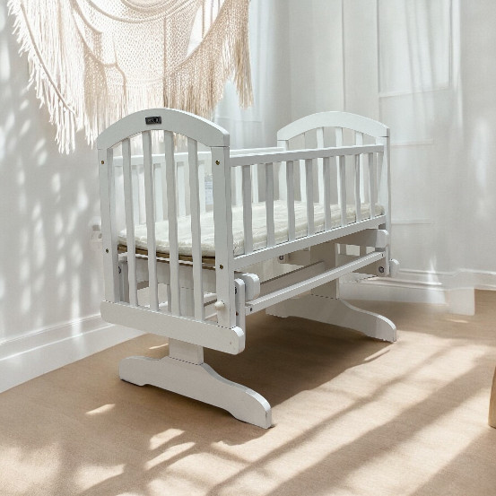 Solid Wood Baby Rocking Cot/Wooden Swing Cradle Cot c/w mattress ...
