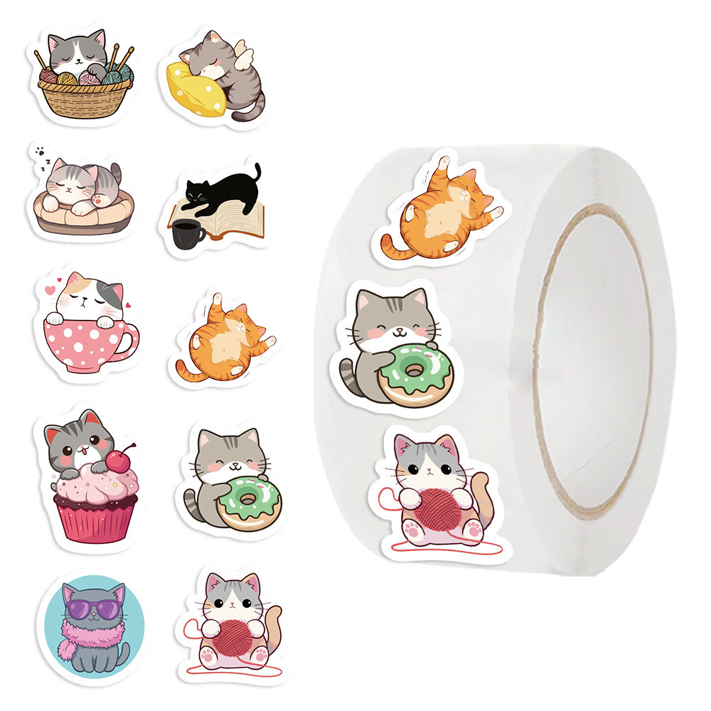 500 pcs 10 images Cute Cartoon Kitty Cats Stickers Roll/Stickers Tape | Shopee Malaysia