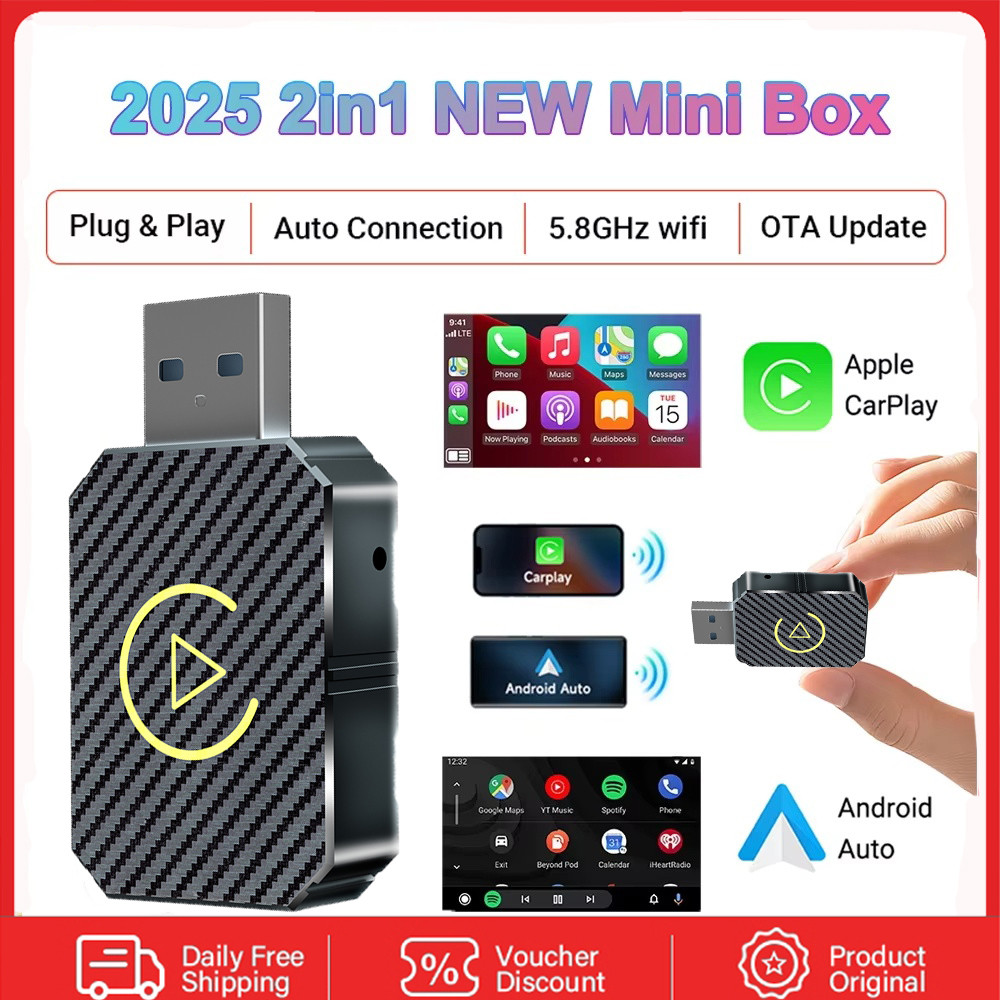 Universal 2 in 1 Carplay & Android Auto Smart Dongle 5G WIFI Fast ...