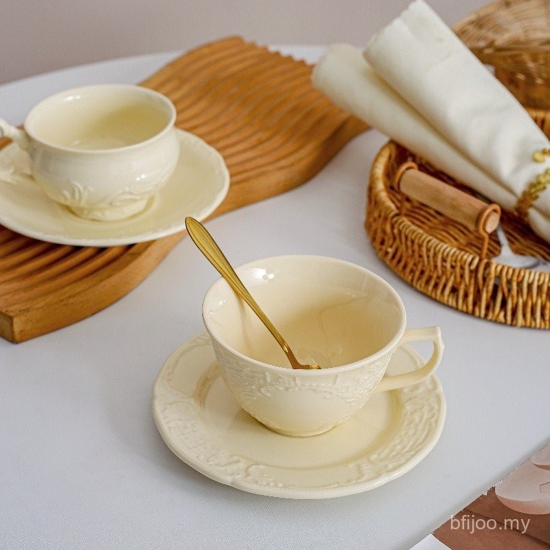 Ceramic Palace Teacup Embossed Coffee Cup ins High-value Retro ...