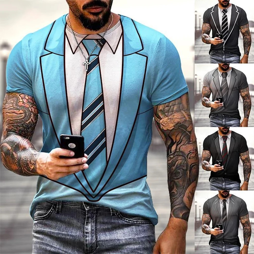 Summer fashion funny fake suit 3D printed T-shirt tailcoat tie T-shirt ...