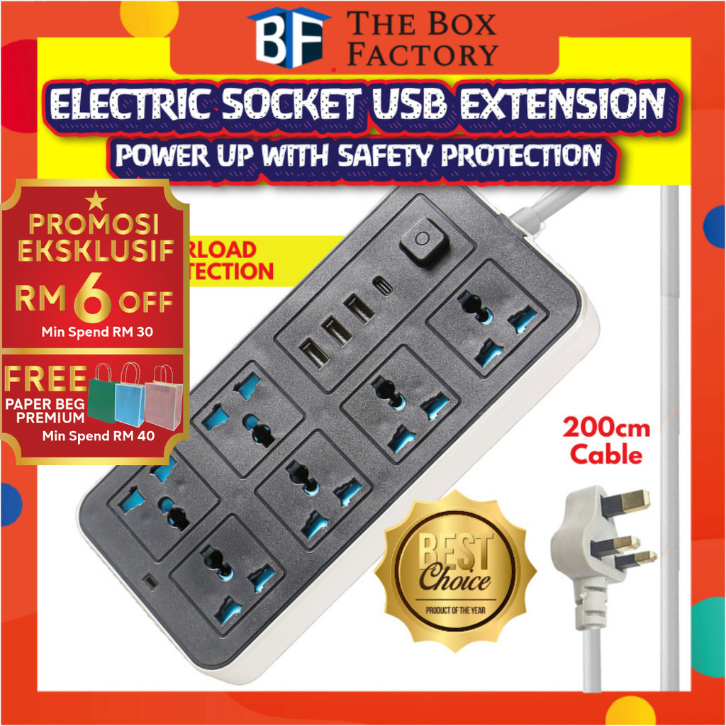 4 USB Port 6 Universal Power Strip Extension Plug Power Socket Elektrik ...