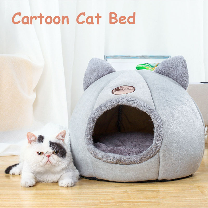 Cartoon Cat Bed Washable Removable Pet Sleeping Bed Cat-ear Shaped Cat ...