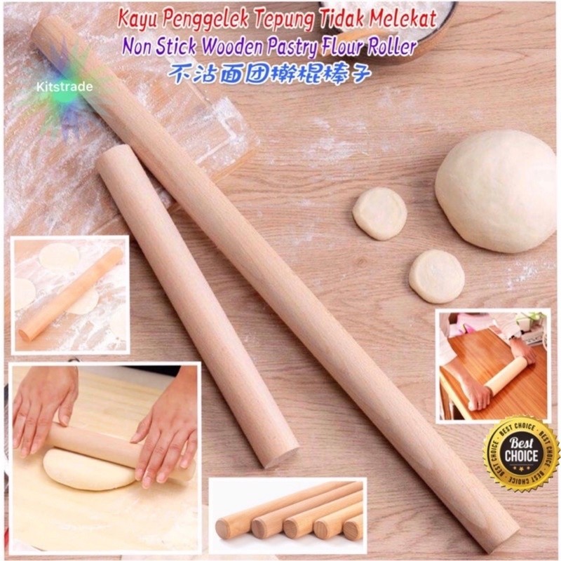 Kayu Tepung Non Stick Wooden Pastry Flour Roller 不沾面团擀棍棒子 | Shopee Malaysia