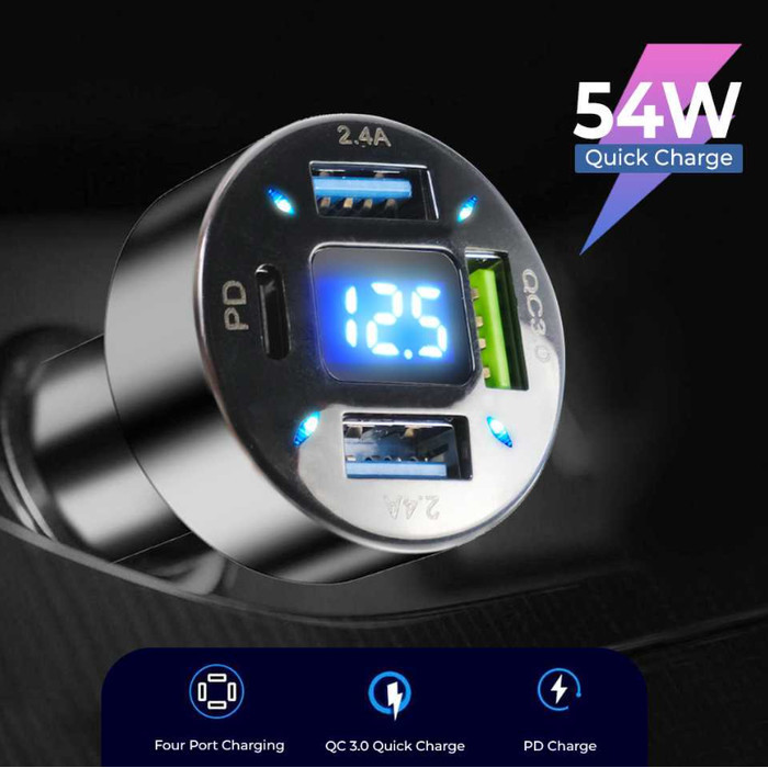 Car Charger USB Type-C Quick Charging 4 Port 54W | Shopee Malaysia