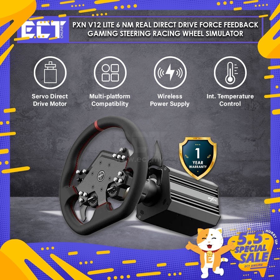 PXN V12 Lite 6 Nm Real Direct Drive Force Feedback Gaming Steering Racing Wheel Simulator with ...