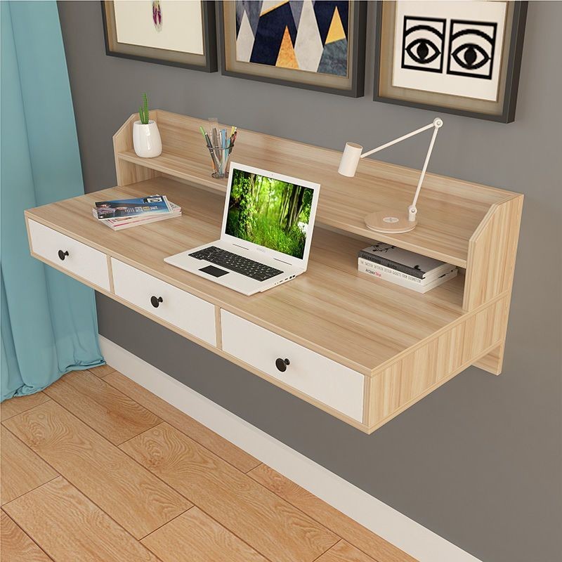Double-Layer Floating Desk - Wall-Mounted Study Desk with Drawer, Home ...