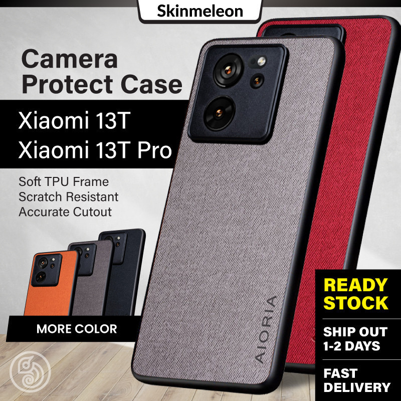 SKINMELEON Xiaomi 13T / 13T PRO Casing Textile Pattern PU Leather Cover Camera Protection Phone ...