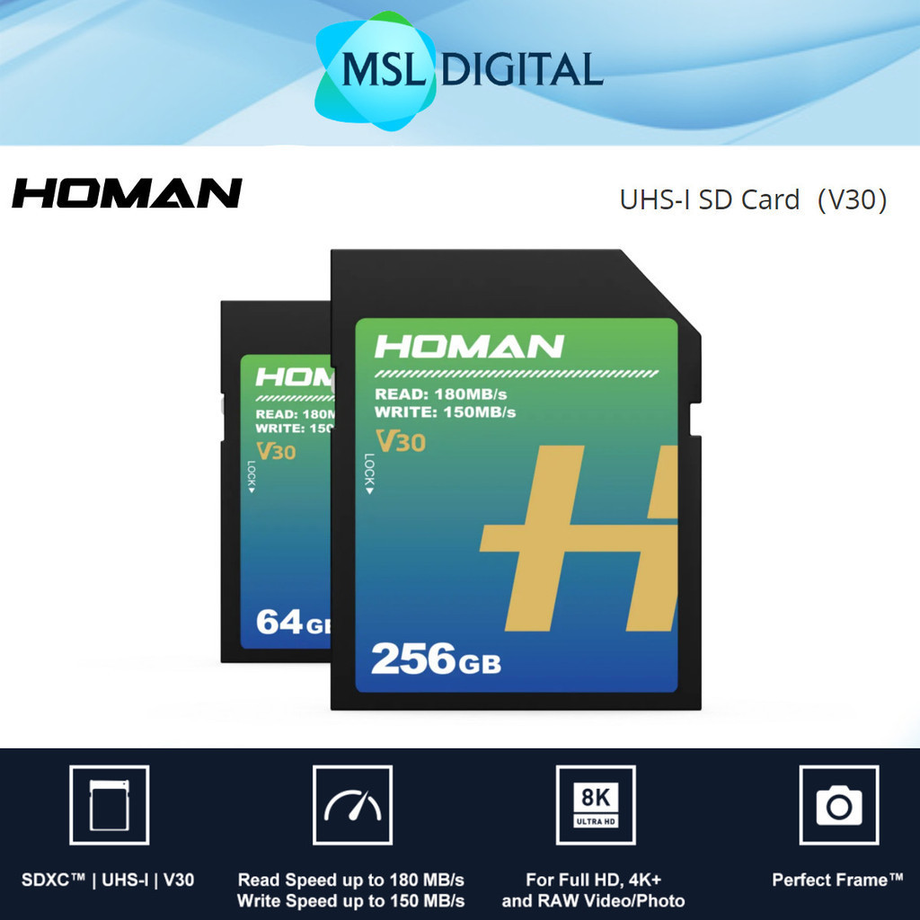 Homan UHS-I SD Card (V30) | 180MB/s | 4K RAW | 5 Years Warranty ...