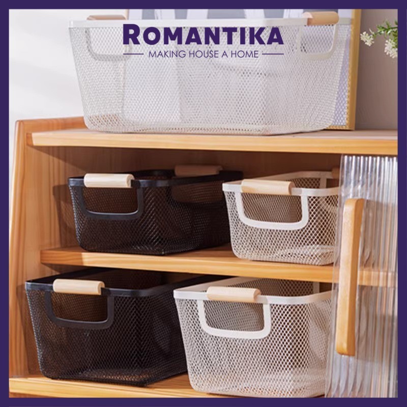 Romantika Storage Basket 3 size 3Color Wooden Handle storage Portable ...