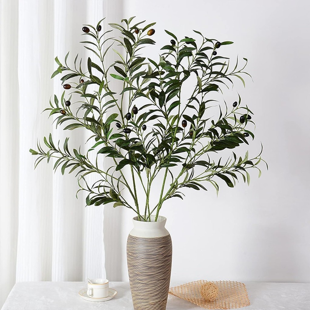 Artificial Green Plants Olive Branch with Fruit Fake Plants Home Office ...