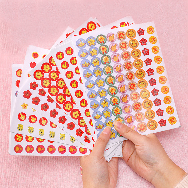 10 Sheets Various Patterns Cartoon Round Dot Praise Stickers School ...