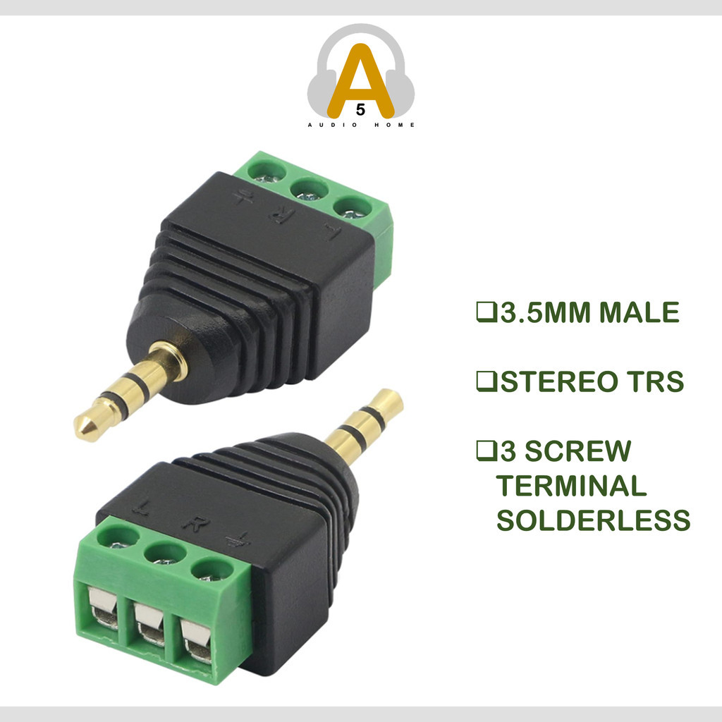 Solderless 3.5mm 3 Pole Stereo TRS Screw Terminal Connector Male for ...