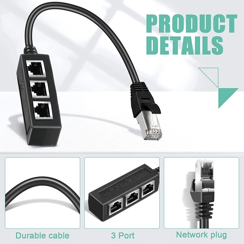 Rj45 Ethernet Splitter Adapter Ethernet Splitter 1 to 3 Black 1 Piece ...