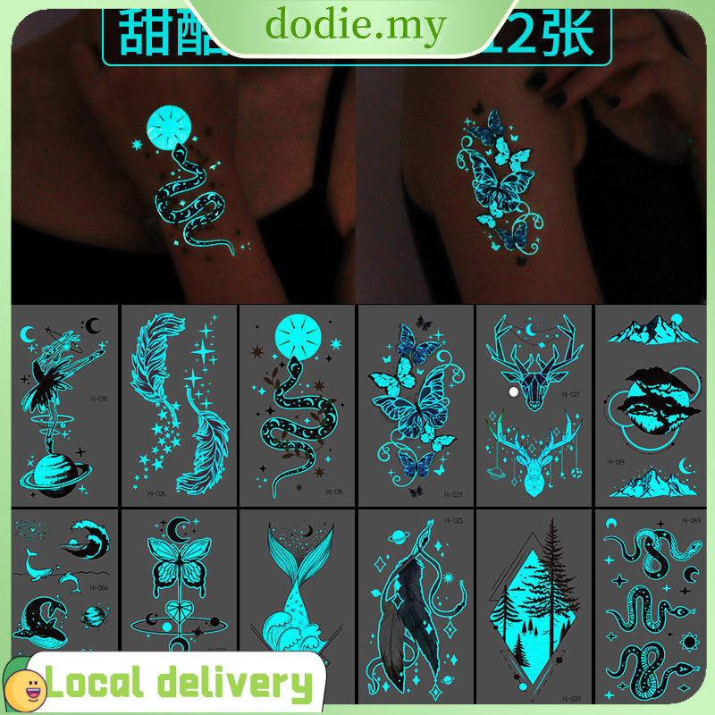 Blue Waterproof Luminous Tattoo Sticker Blue butterfly tattoo stickers ...