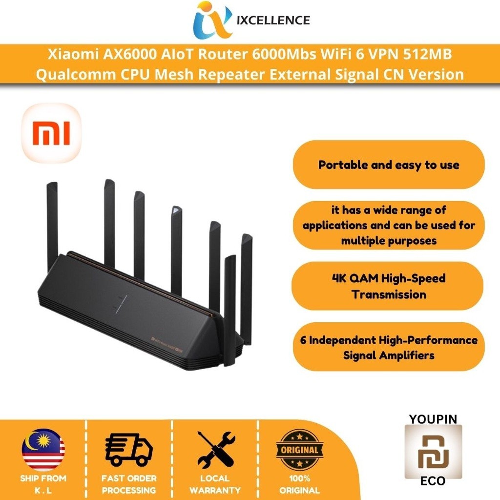 [IX] Xiaomi AX6000 AIoT Router 6000Mbs WiFi 6 VPN 512MB Qualcomm CPU ...