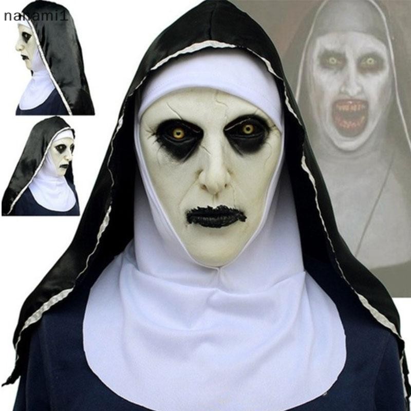 nanami1 The Horror Scary Nun Latex Mask w/Headscarf Valak Cosplay for ...