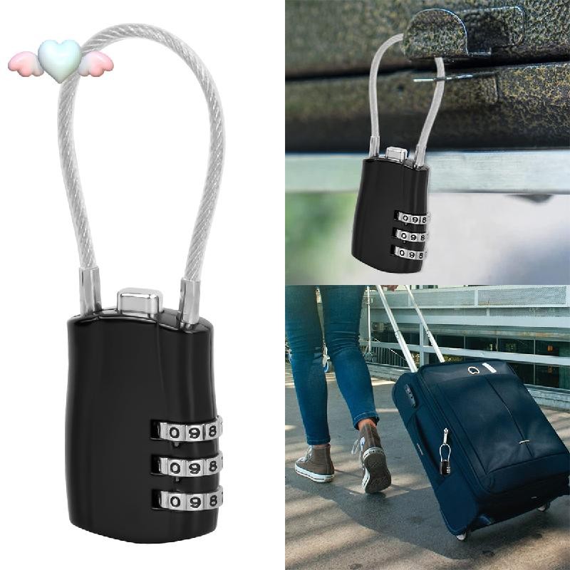 3-Digit Dial Lock Wire Padlock Key Luggage Zipper Bag Handbag School ...