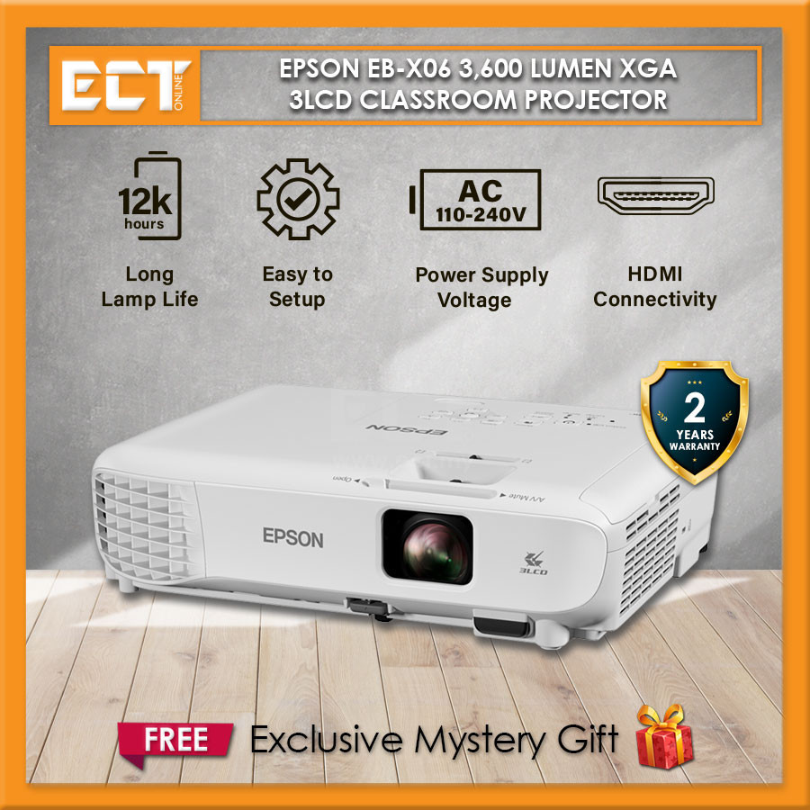 Epson EB-X06 3,600 Lumen XGA 3LCD Classroom Projector with HDMI Cable ...