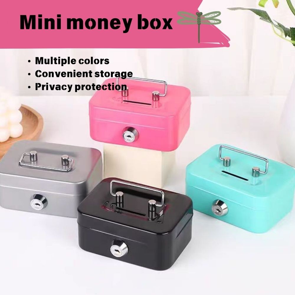 Metal Petty Cash Box Bank Safe Savings Storage Money Coins Bill Key ...