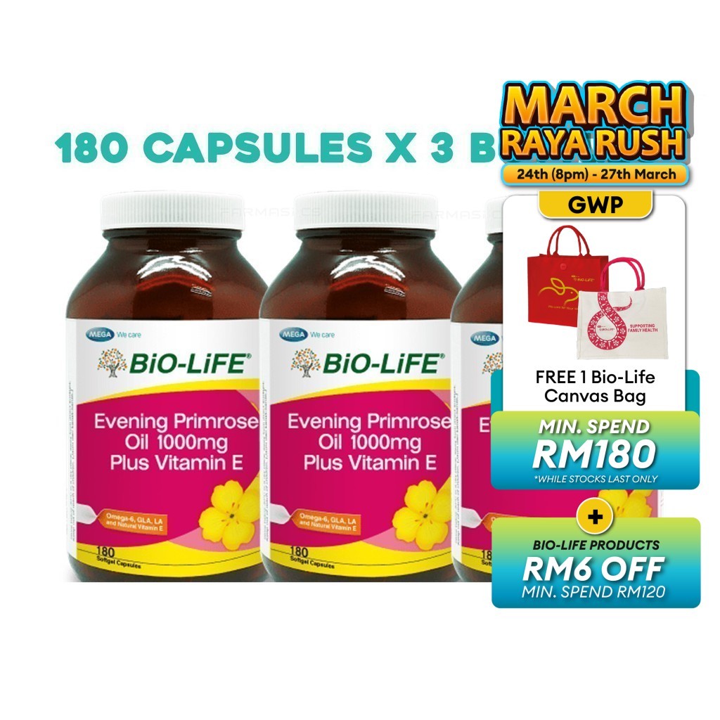 Bio-life Evening Primrose Oil 1000mg Plus Vitamin E 180s x 3 (TRIPLE ...