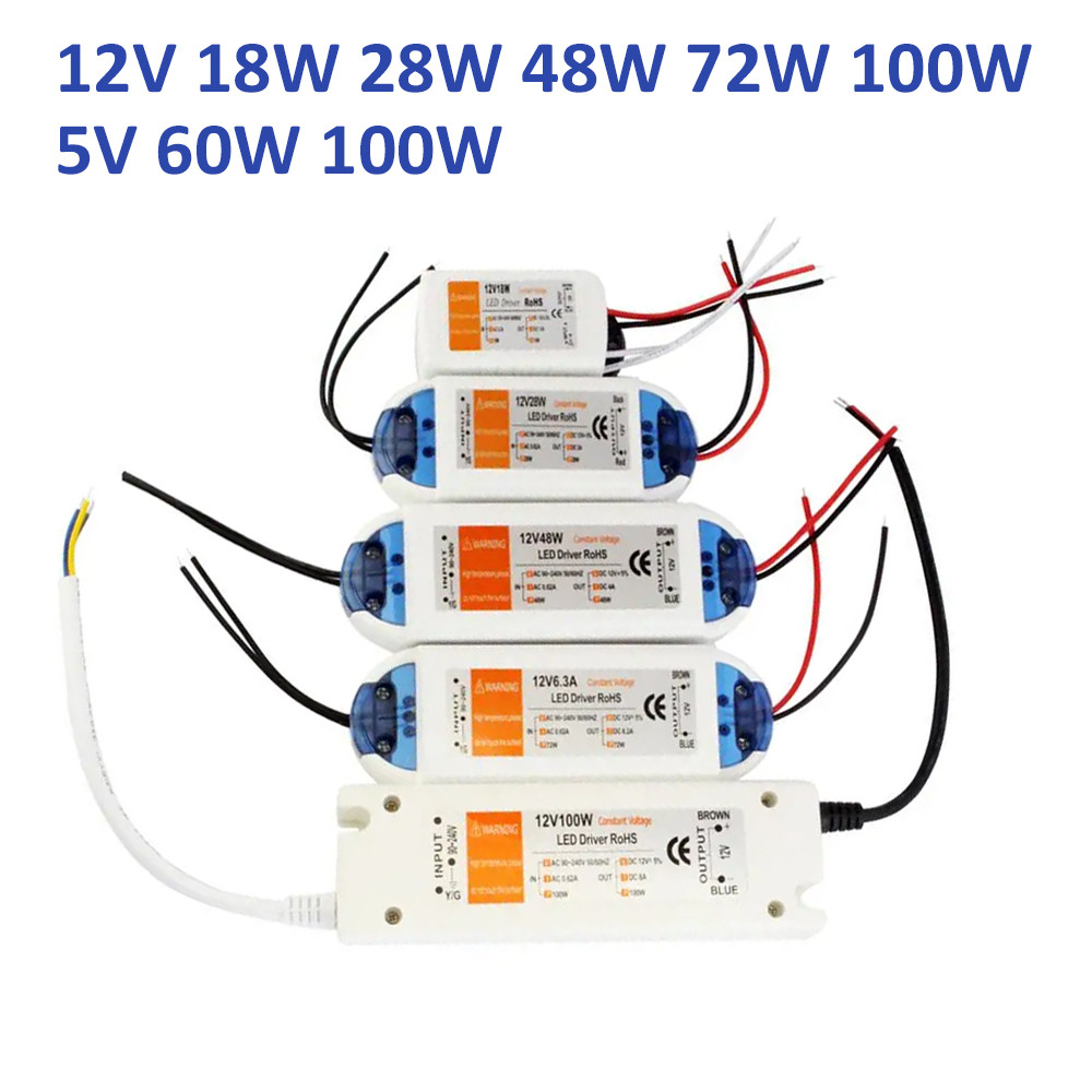5V 12V LED Power Supply DC 12Volt Driver 18W 28W 48W 72W 100W Power ...