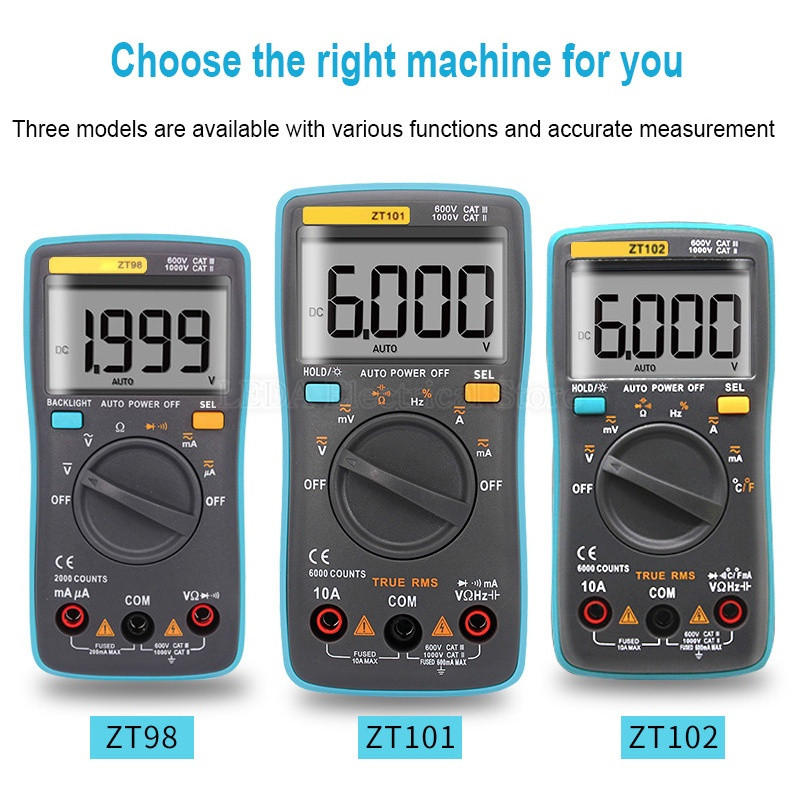 ZOTEK ZT98 ZT100 ZT101 ZT102 AC/DC Digital Multimeter Ammeter Volt Ohm ...