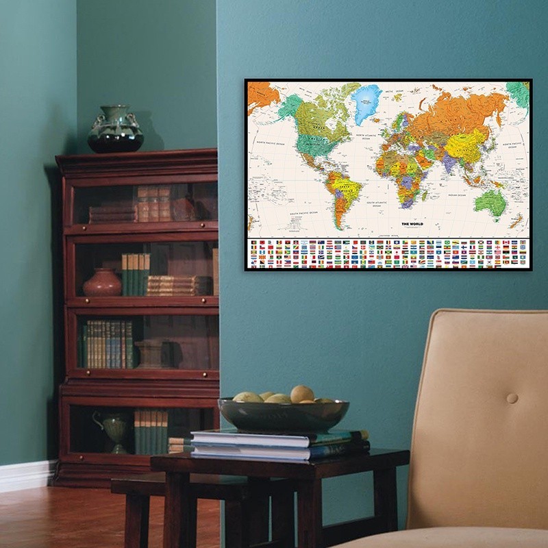 Pz: World Map - Educational Map Large Poster Prints Wall Hanging Art ...