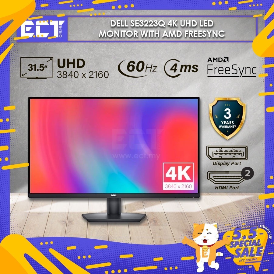 Dell SE3223Q 4K UHD 3840 x 2160 LED Monitor with AMD FreeSync (2 x HDMI ...