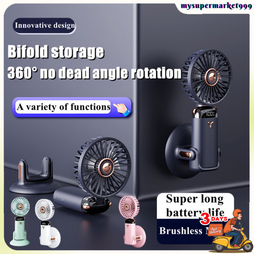 10000mAh Kipas 5-Mode Handheld Fan with Base Wall Mounted Portable Mini ...
