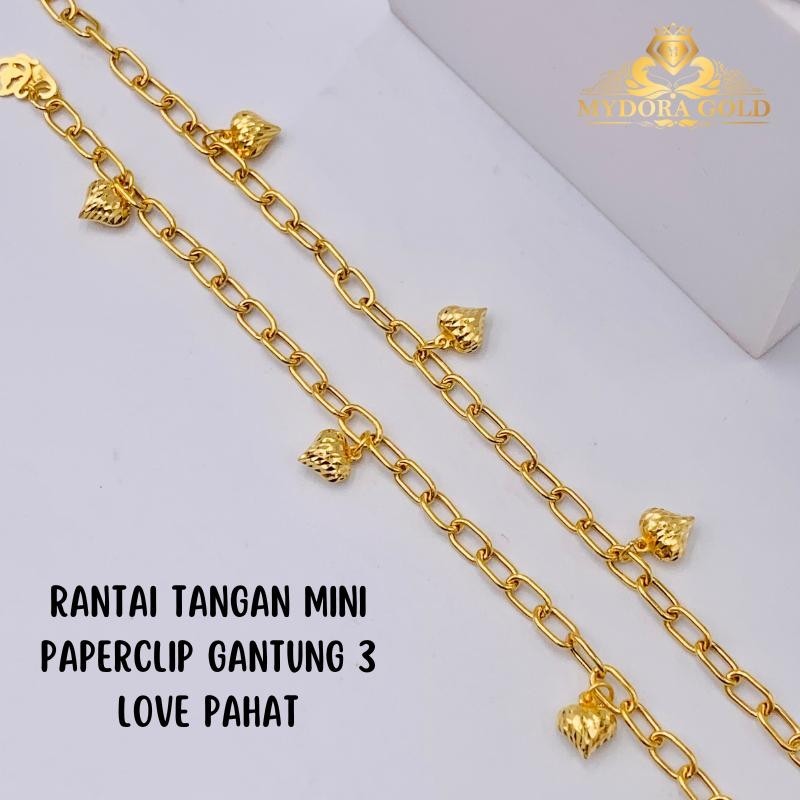 MYDORA Rantai Tangan Mini Paper Clip Gantung 3&5 Love Pahat | EMAS 916 ...
