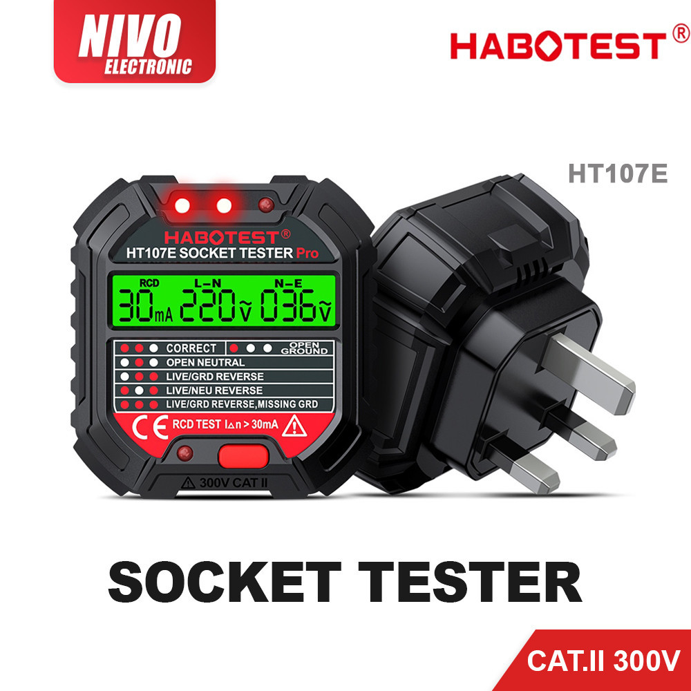 HABOTEST HT107E Socket Tester 48V-250V UK Plug Checker Earthing Tester ...