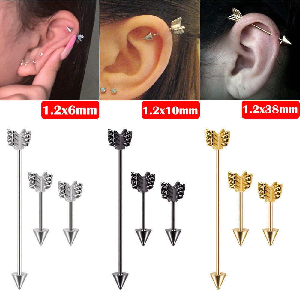 1 Piece 16Gauge Stainless Steel Arrow Industrial Barbell Piercing ...
