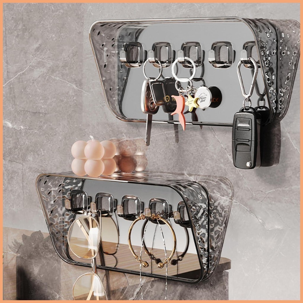 Key Holder Hanger Non-drilling Adhesive Organizer Shelf With Hooks ...