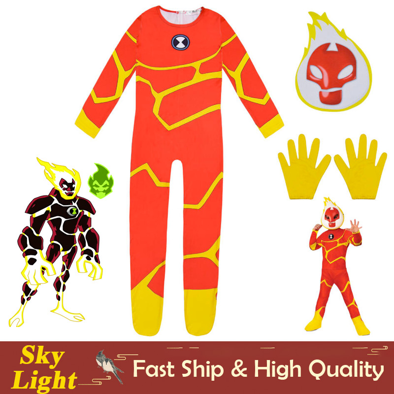 BEN10 Heatblast Cosplay Costume For Kids Boy Orange Jumpsuit With ...