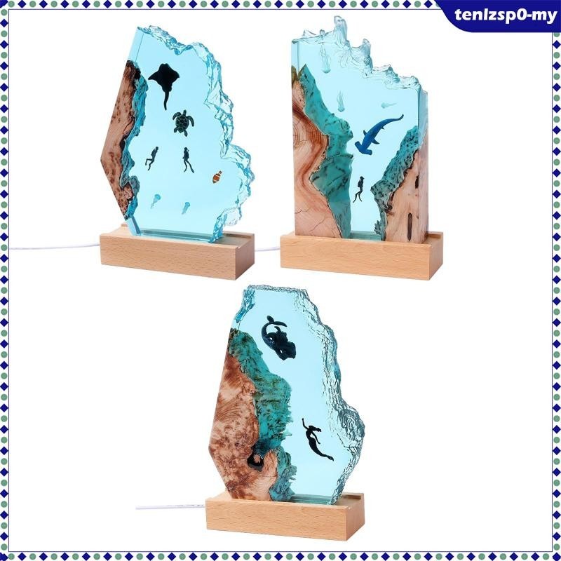 [tenlzsp0] Resin Desk Lamp Night Light Deep Sea Diving Underwater Scene ...