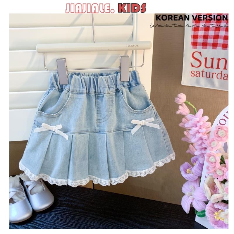 Girls Sweet Denim Short Skirt kids Summer denim pleated half skirt ...