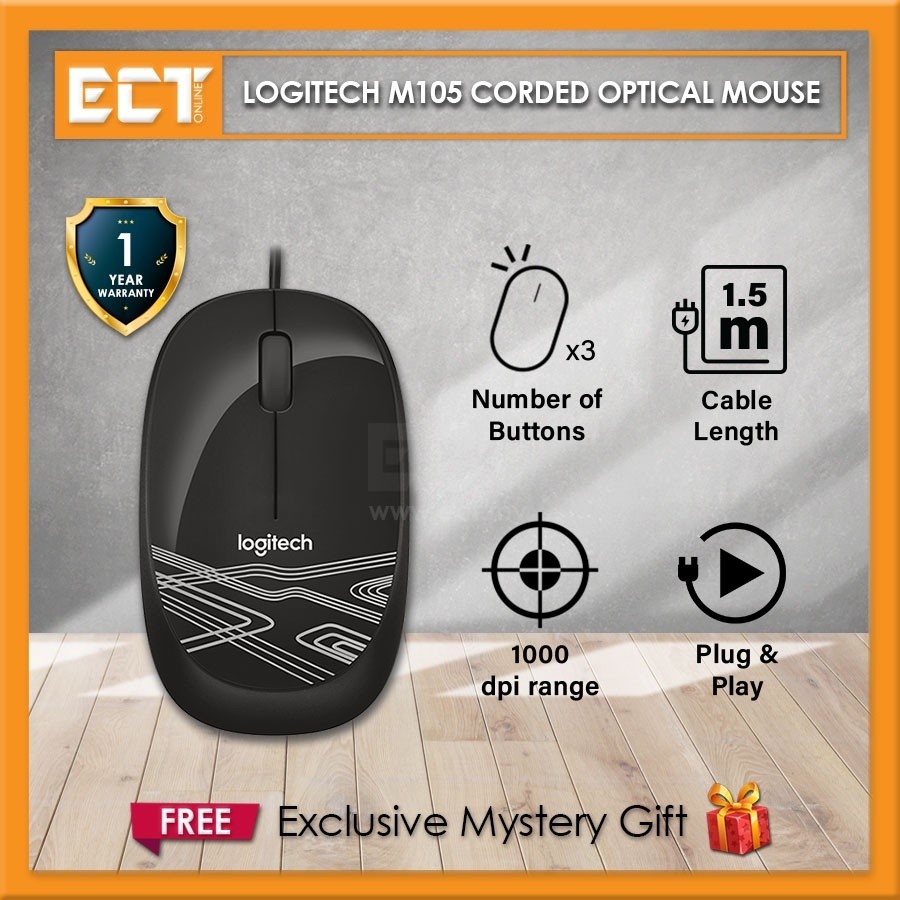 Logitech M105 Corded Optical Mouse - Black / White / Red / Blue ...